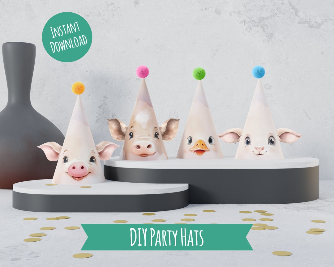 Printable Party Hats Farm Animals Birthday Party, Birthday Decor ...
