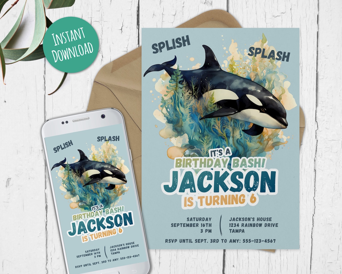 Editable Orca Birthday Invitation Birthday Party Invite - Etsy