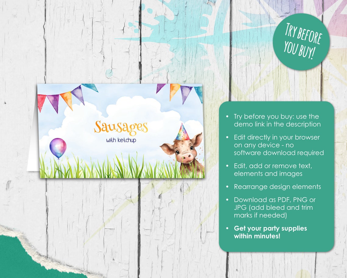 Editable Farm Animals Food Labels, Buffet Cards, Tent Fold Cards ...