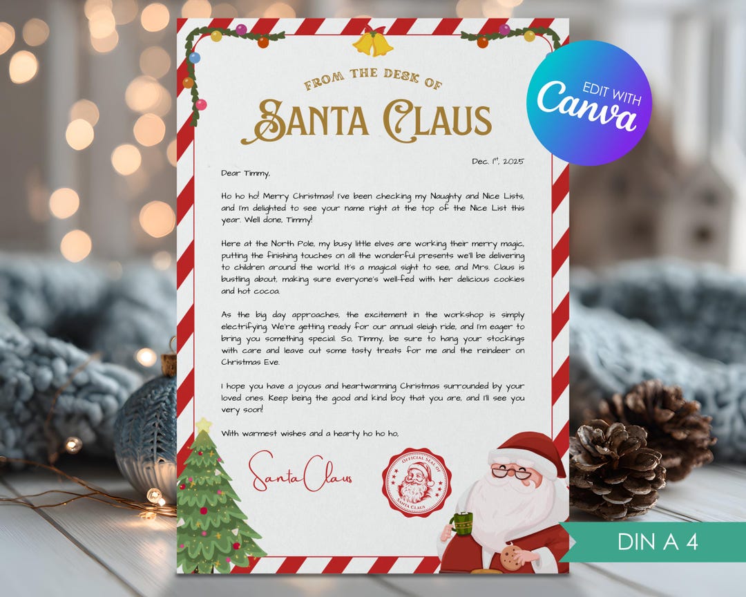 Editable Letter From Santa + Nice List Certificate, Christmas Gift ...