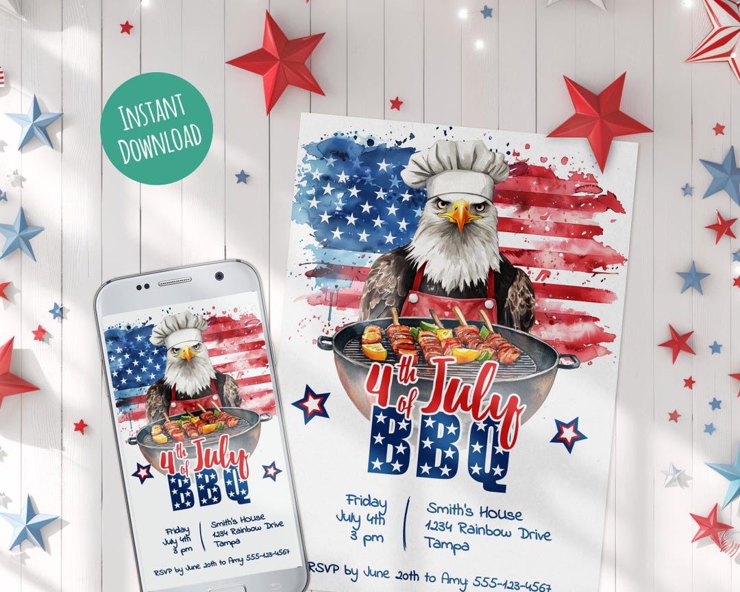 4th of July BBQ Party Invitation, Editable Independence Day BBQ Party ...