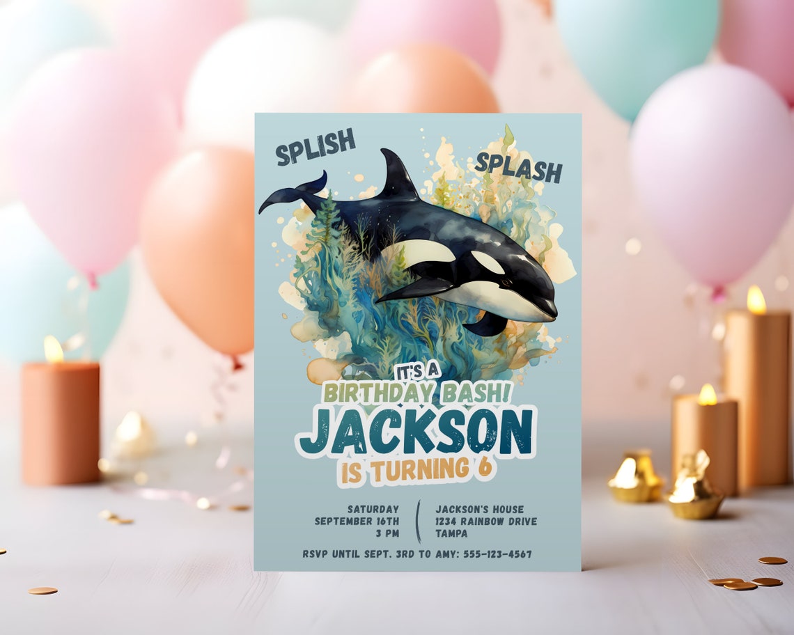 Editable Orca Birthday Invitation Birthday Party Invite - Etsy