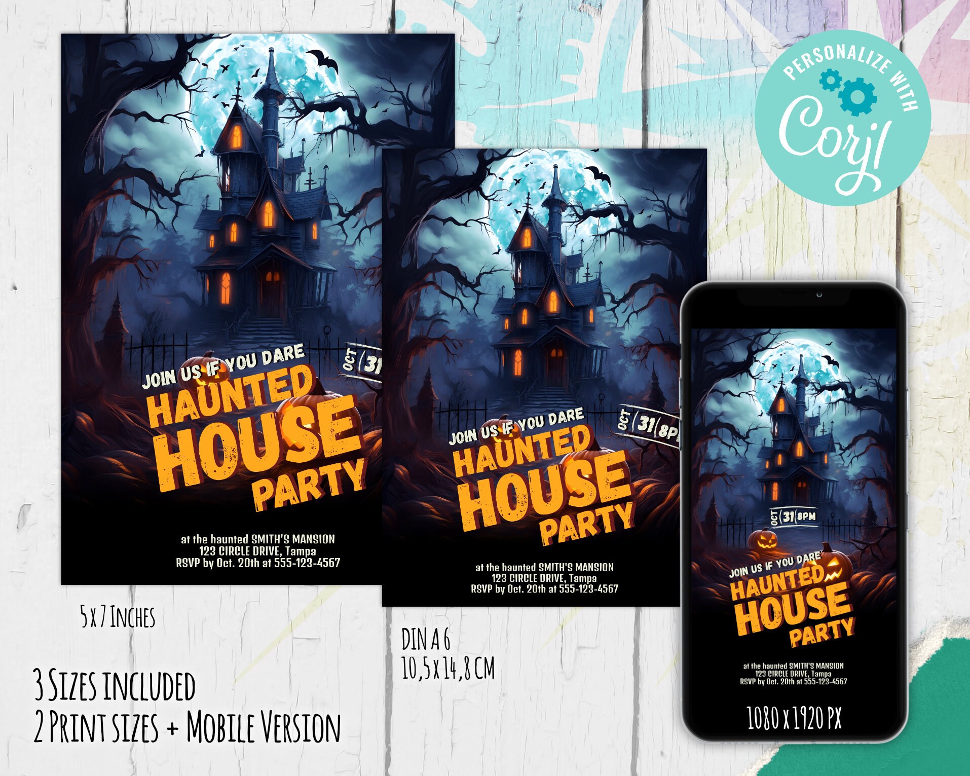 Editable Haunted House Invitation, Halloween Costume Party Invite ...