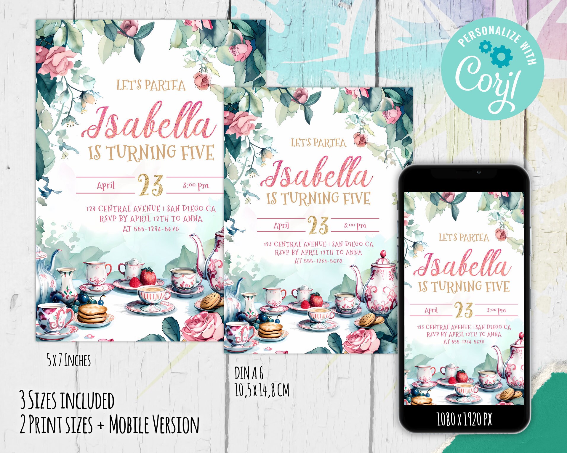 Editable Tea Party Birthday Invitation, Whimsical Partea Invite, Floral ...