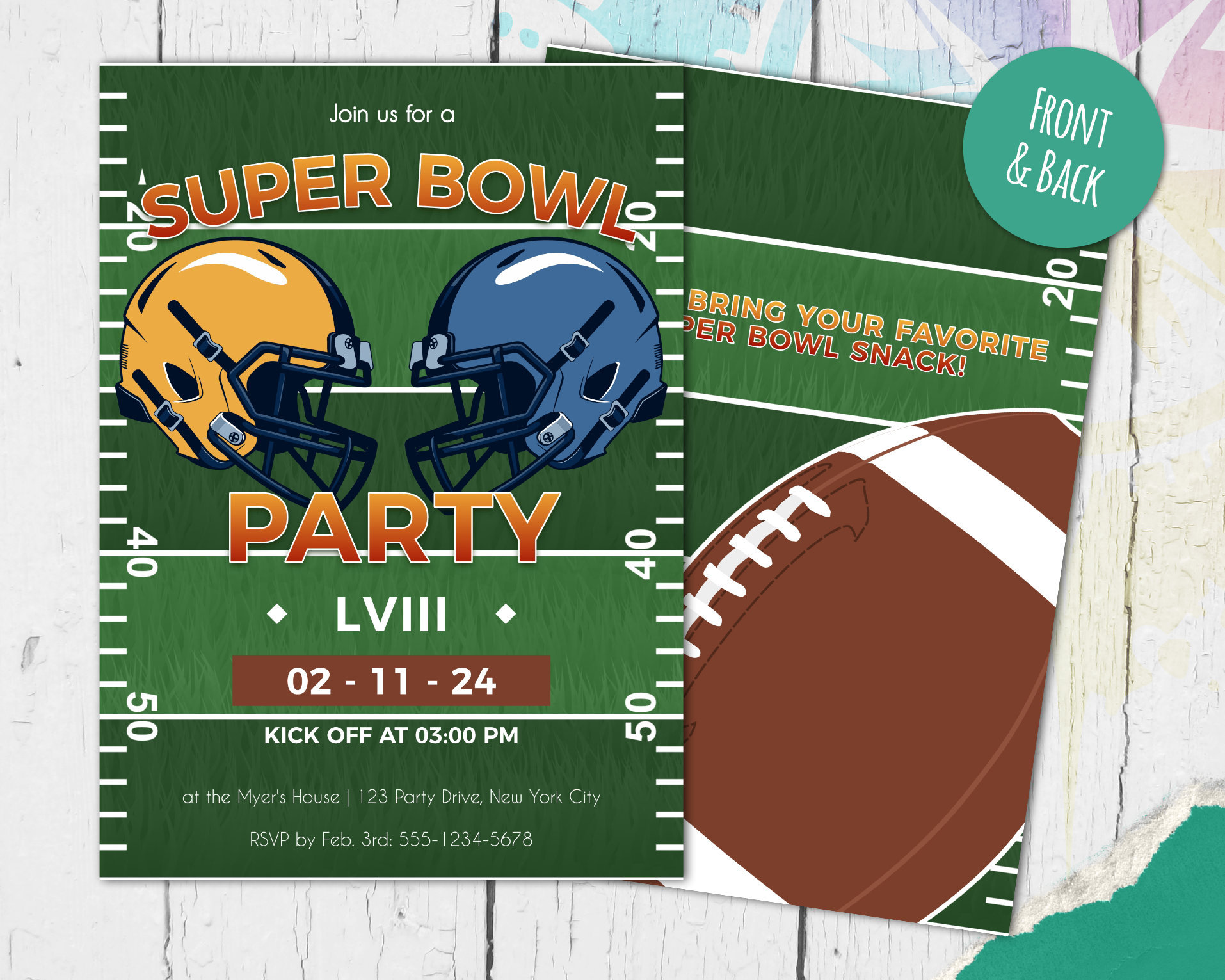 Editable Super Bowl Invitation, Superbowl Invite, Football Watch Party ...