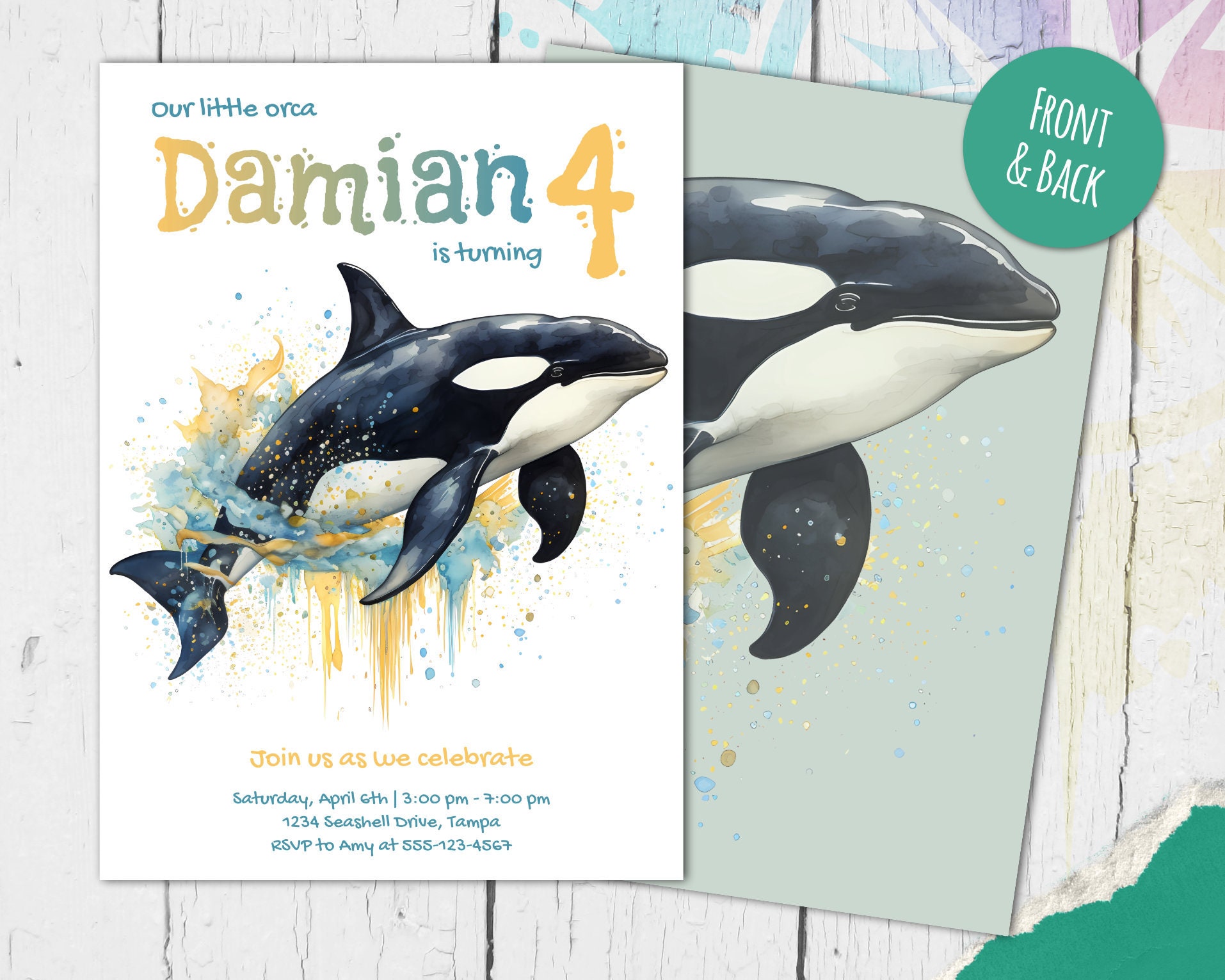 Editable Orca Birthday Invitation Birthday Party Invite - Etsy
