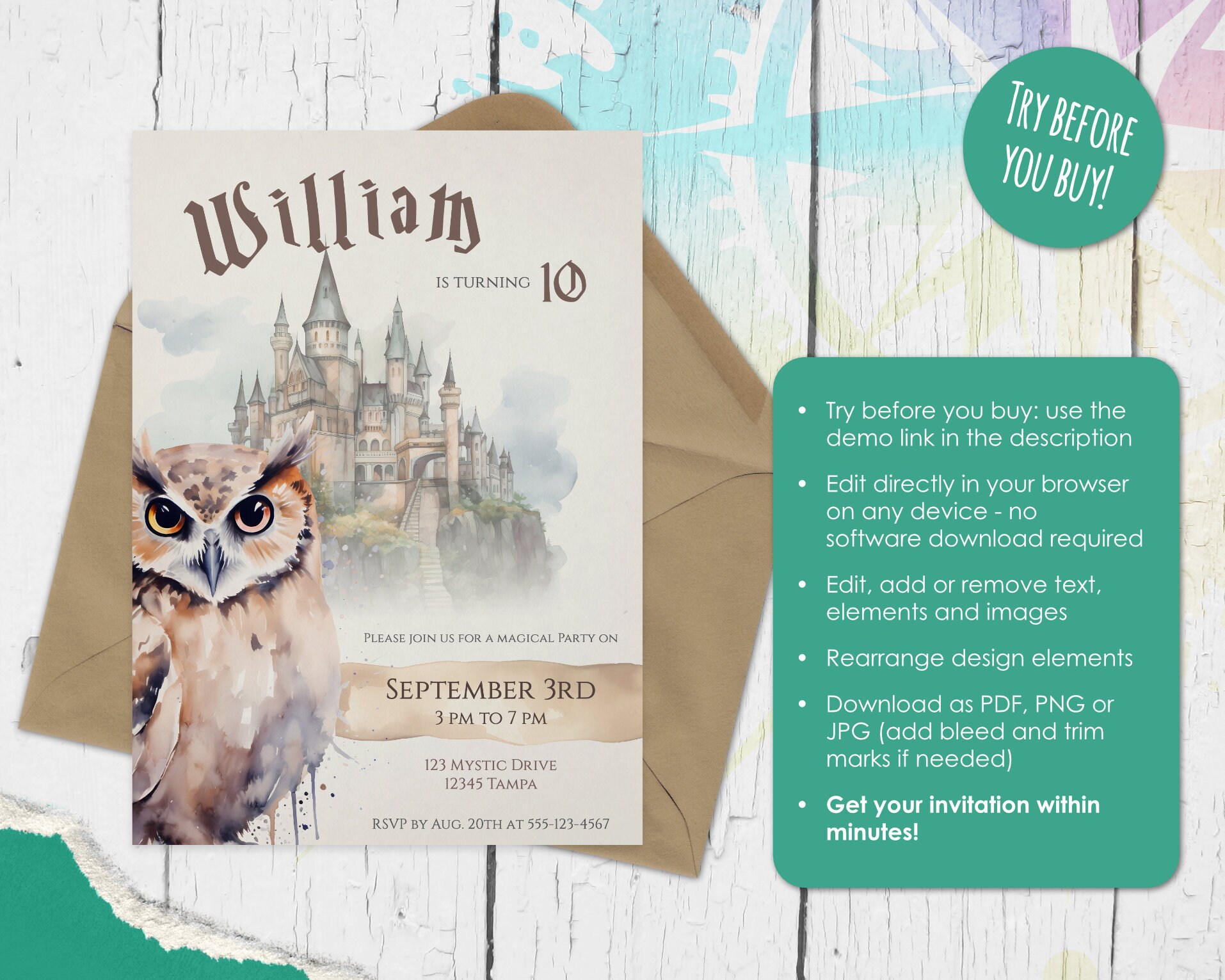 Editable Wizard Invitation Birthday Invite Editable Template - Etsy