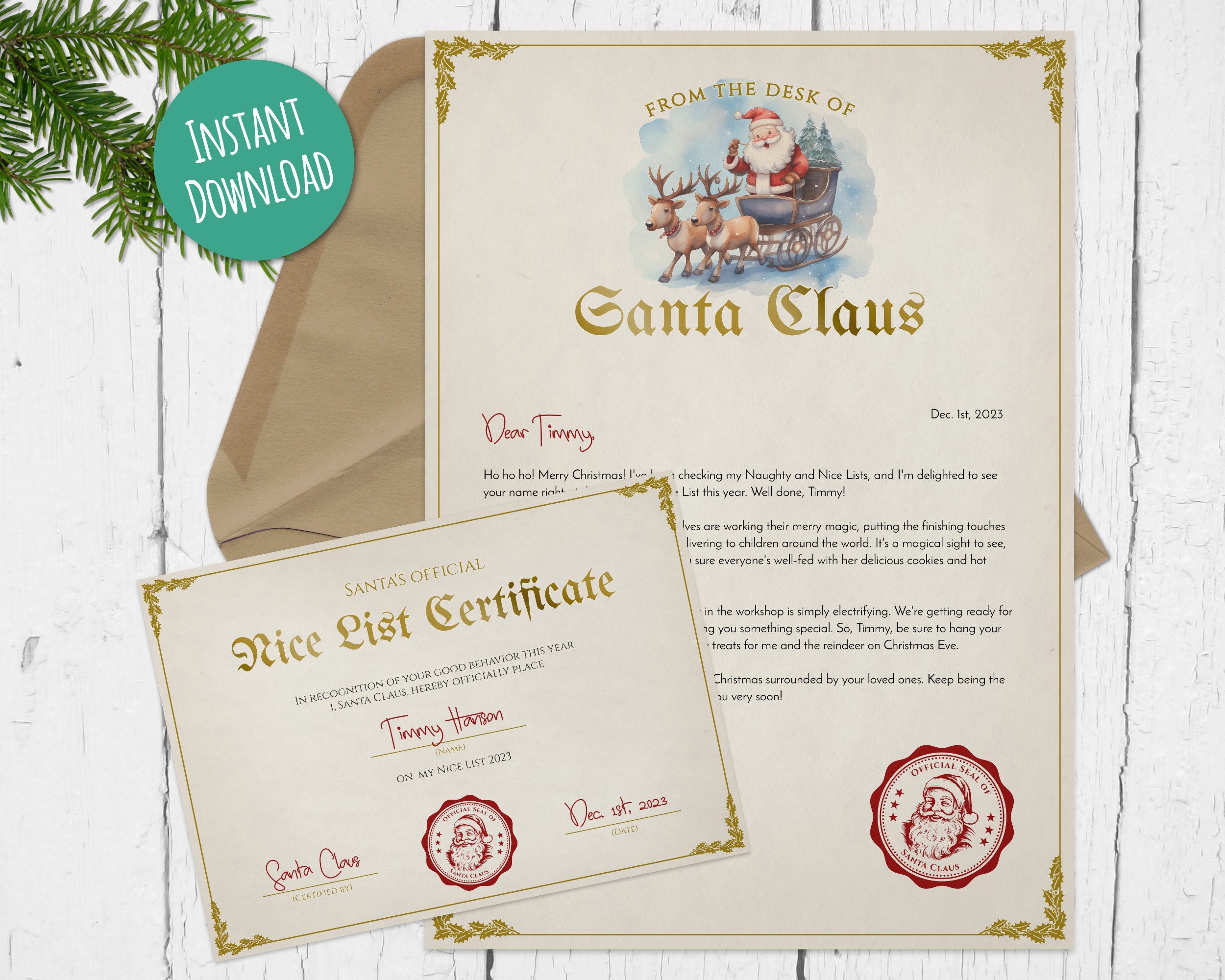 Editable Letter From Santa, Nice List Certificate, Christmas Gift Kids ...