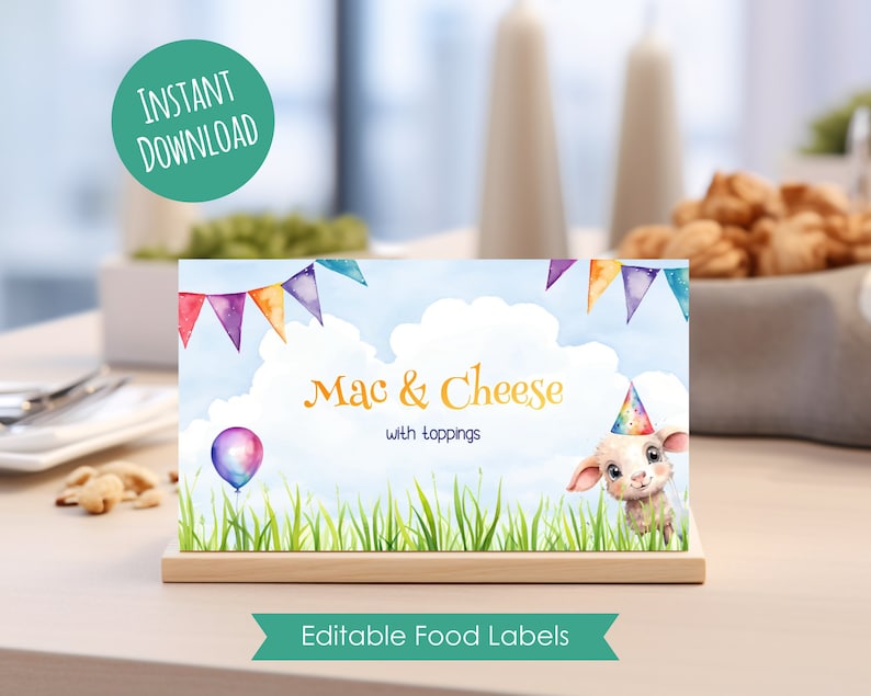 Editable Farm Animals Food Labels, Buffet Cards, Tent Fold Cards ...