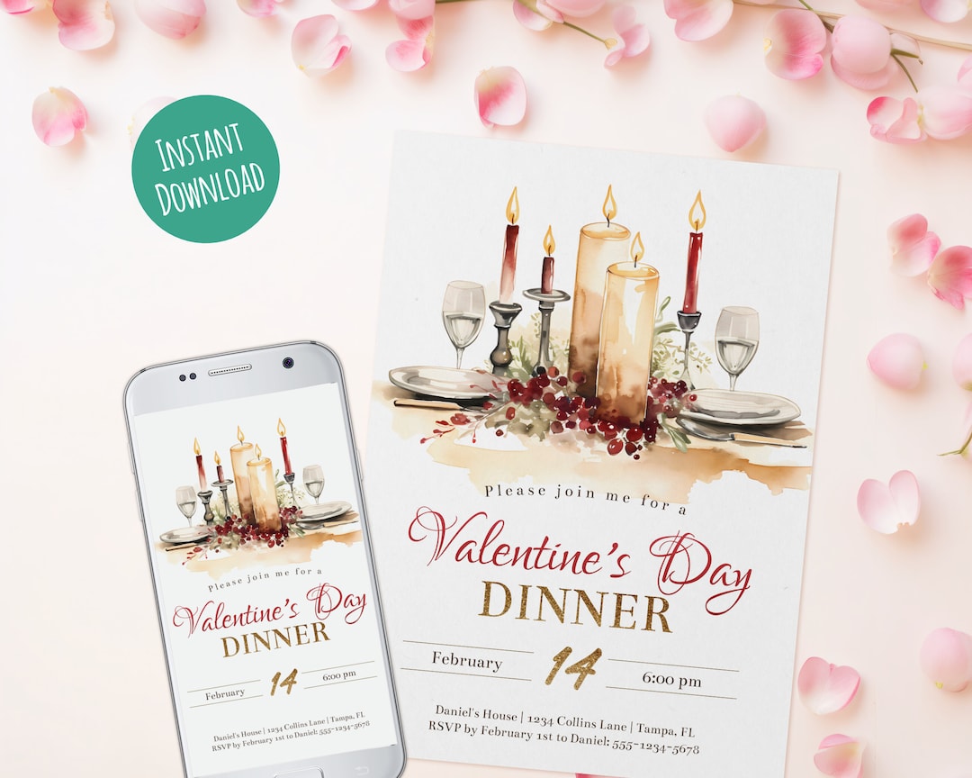 Editable Valentine's Day Dinner Invitation, Valentines Day Dinner ...