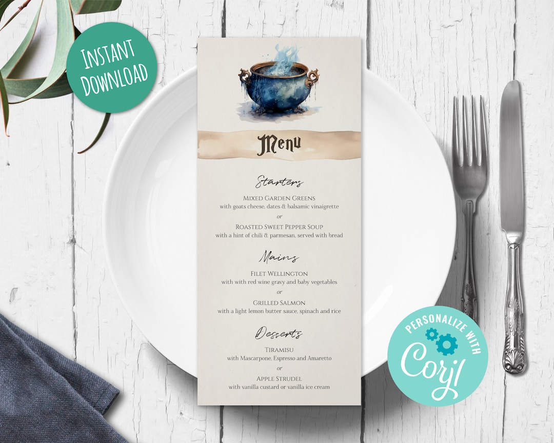 Editable Wizard Wedding Menu Card Wedding Menu and Drinks - Etsy