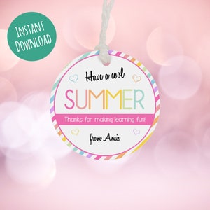 Editable Summer Teacher Appreciation Gift Tag, End of School Year Tag ...