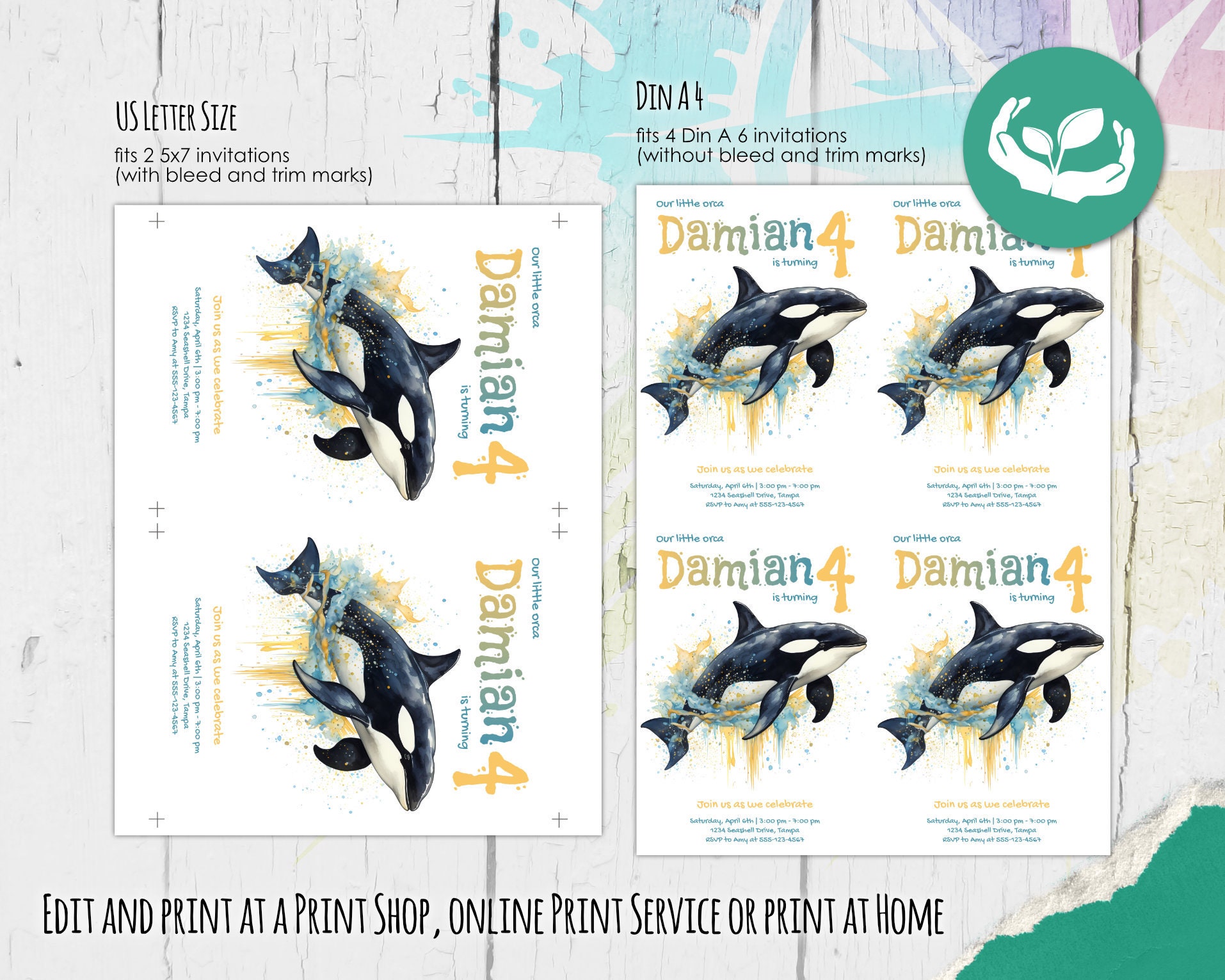 Editable Orca Birthday Invitation Birthday Party Invite - Etsy