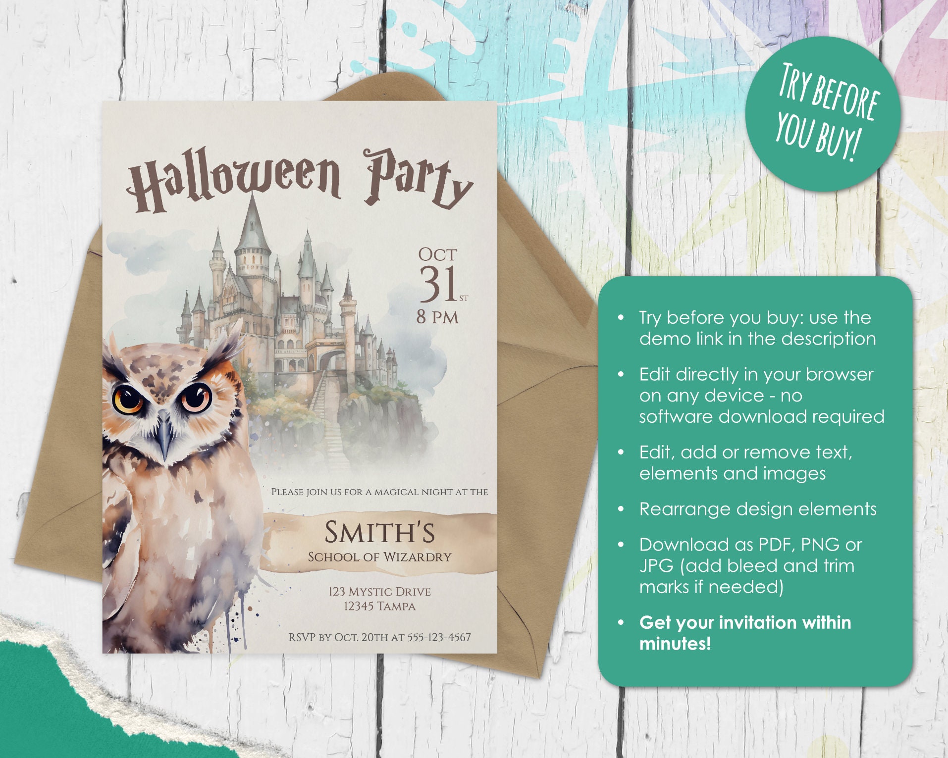 Editable Wizard Invitation Halloween Party Invite Editable Template ...