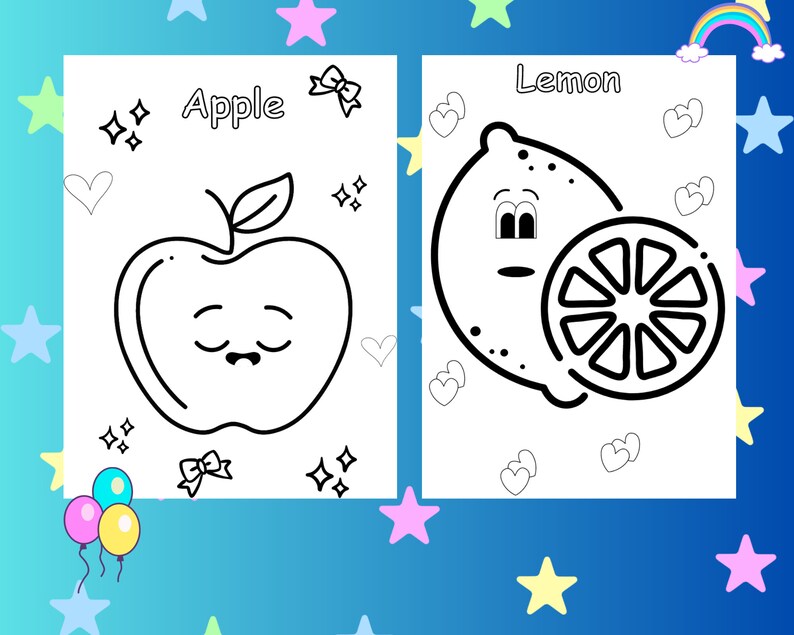 Printable Coloring Pages | Fruits Theme | PDF A4 Size - Etsy