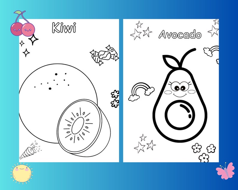 Printable Coloring Pages | Fruits Theme | PDF A4 Size - Etsy