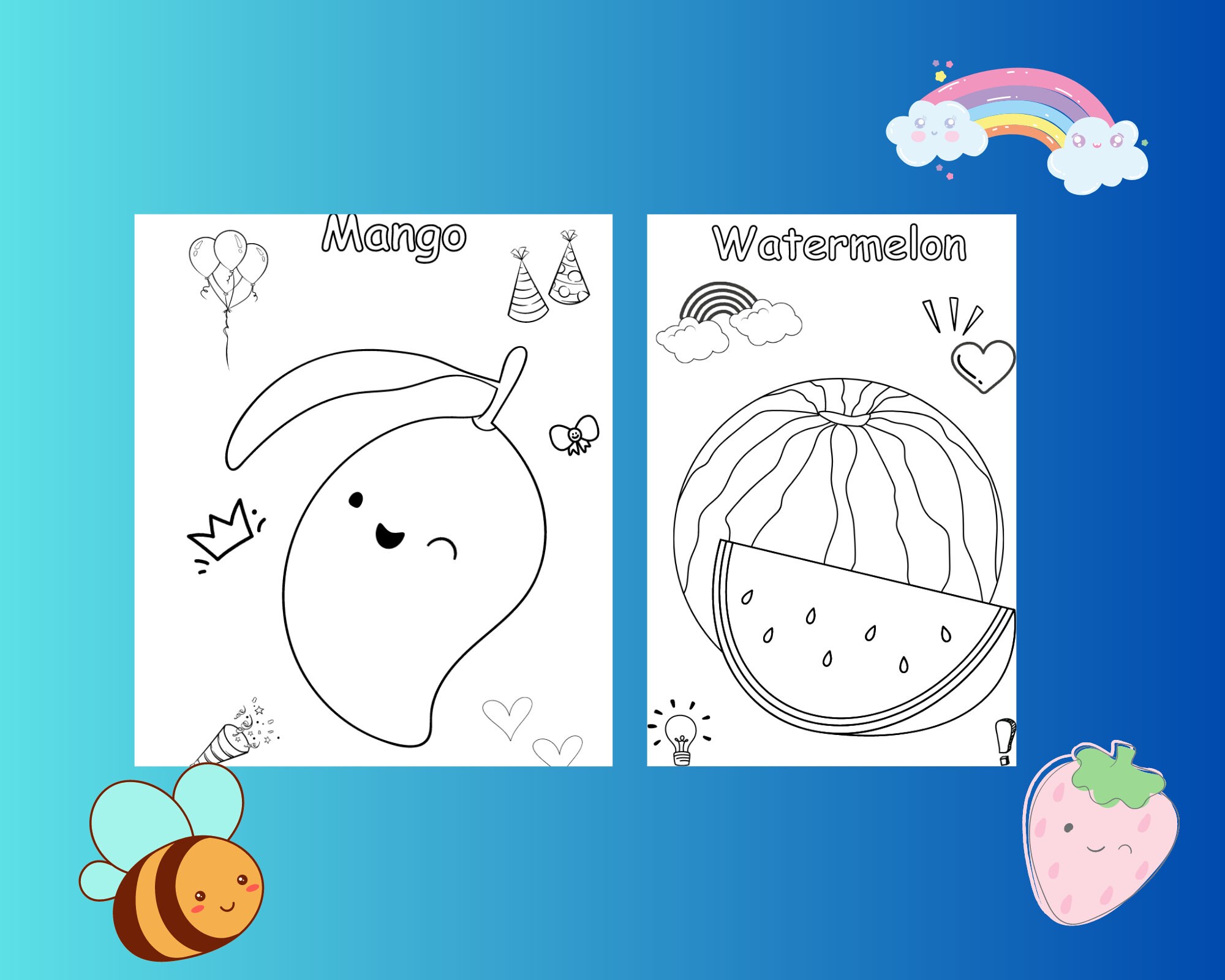 Printable Coloring Pages Fruits Theme PDF A4 Size - Etsy