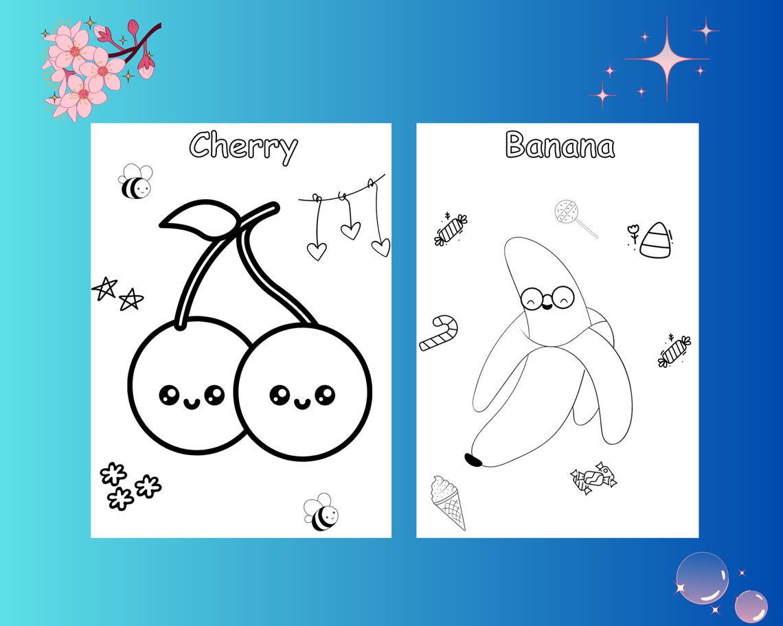 Printable Coloring Pages | Fruits Theme | PDF A4 Size - Etsy