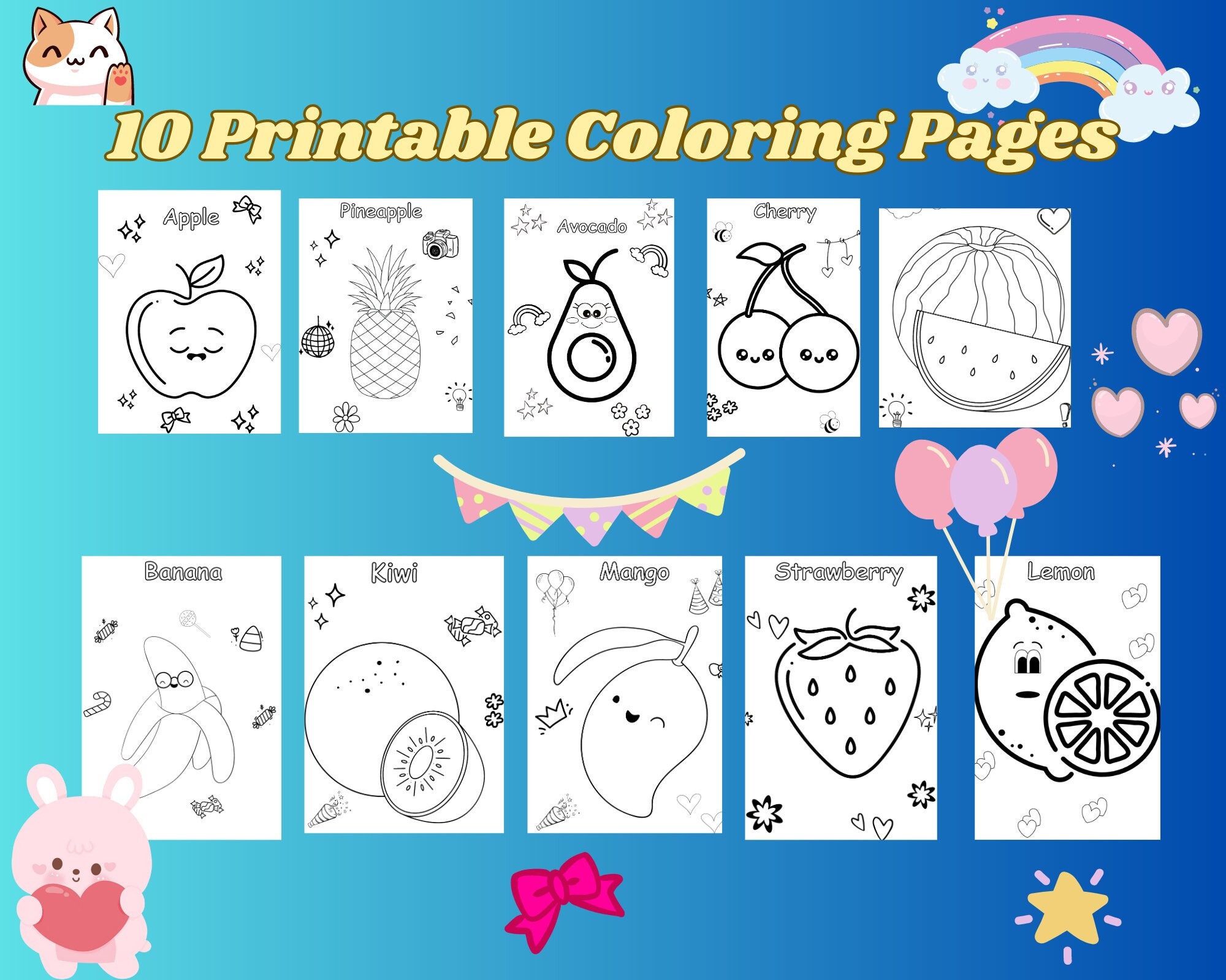 Printable Coloring Pages | Fruits Theme | PDF A4 Size - Etsy
