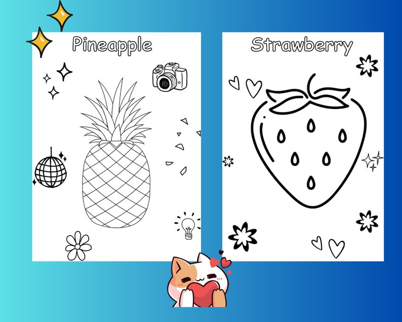 Printable Coloring Pages | Fruits Theme | PDF A4 Size - Etsy