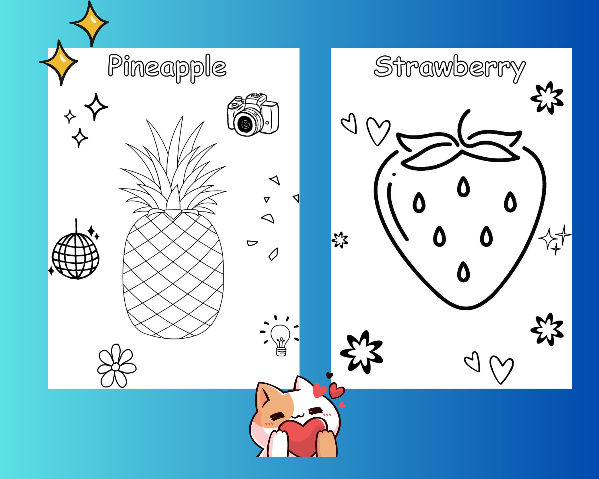 Printable Coloring Pages | Fruits Theme | PDF A4 Size - Etsy