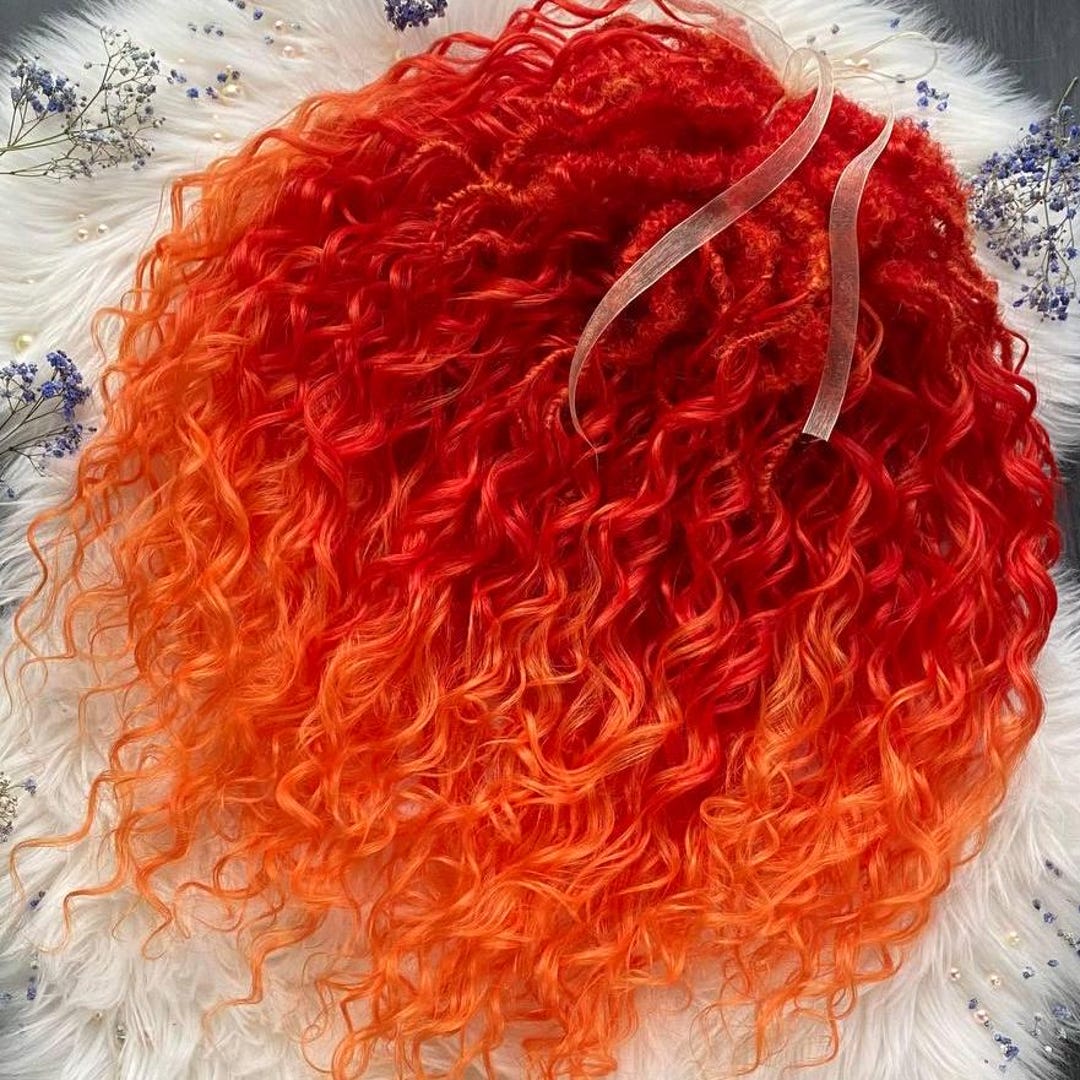Orange Ombre Curly Henlon Dreads, Voluminous Push-up Locks, Foxy Set of ...