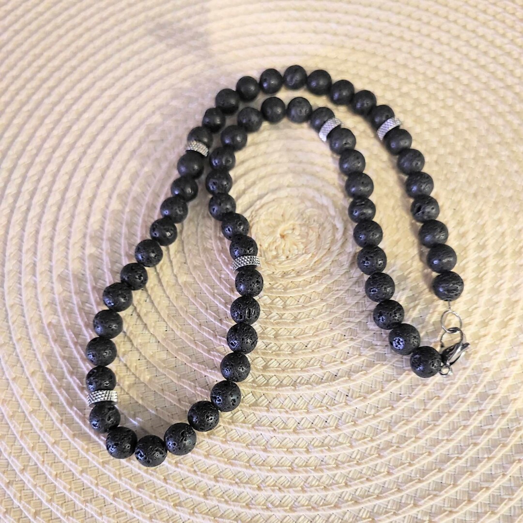 Men's Lava Bead Necklace, Men's Bead Necklace, 50cm Lava Stone Necklace ...