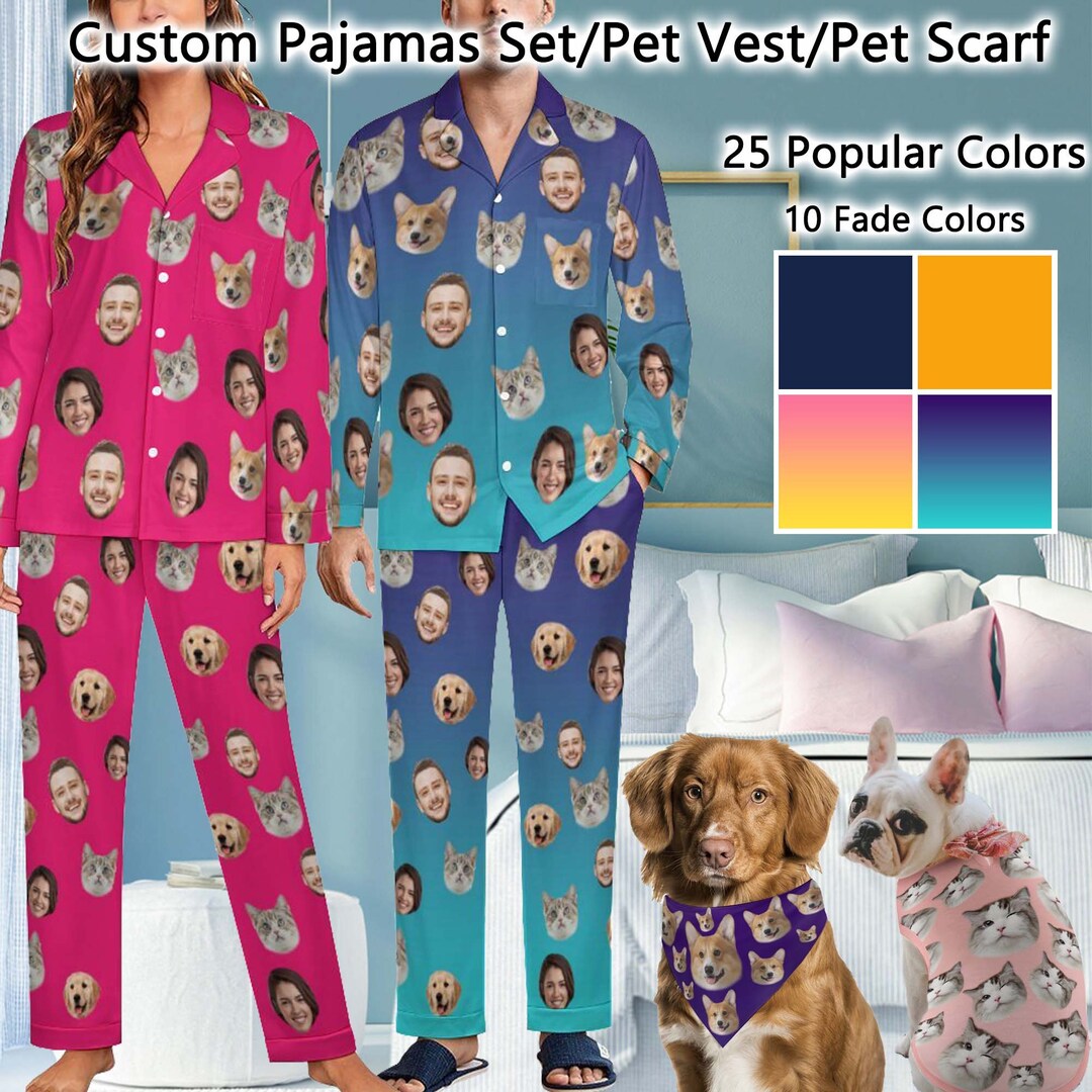 Custom Face Women Men Long Sleeve Pajama Setcustom Face - Etsy