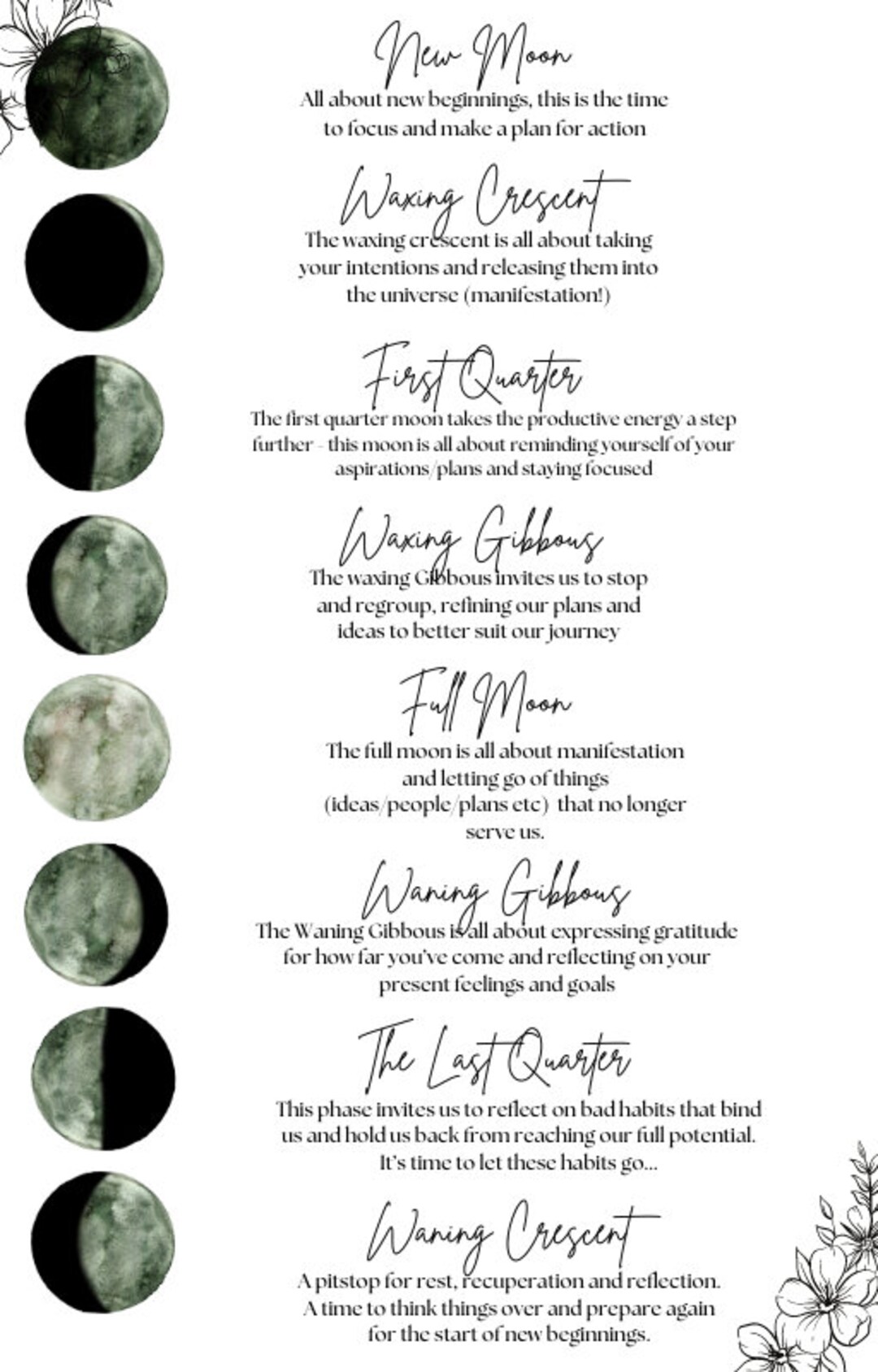 Moon Phases Cheat Sheet 2024 - Etsy Australia