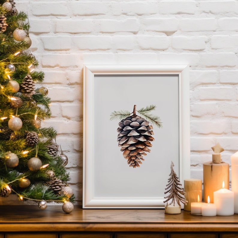 Pine Cone Print, Pinecone Wall Art, Christmas Decorations, Christmas Wall Art Print, Holiday ...