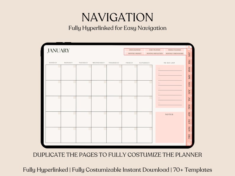 PLR Beige That Girl 2024 Planner, Fully Hyperlinked Digital Planner ...