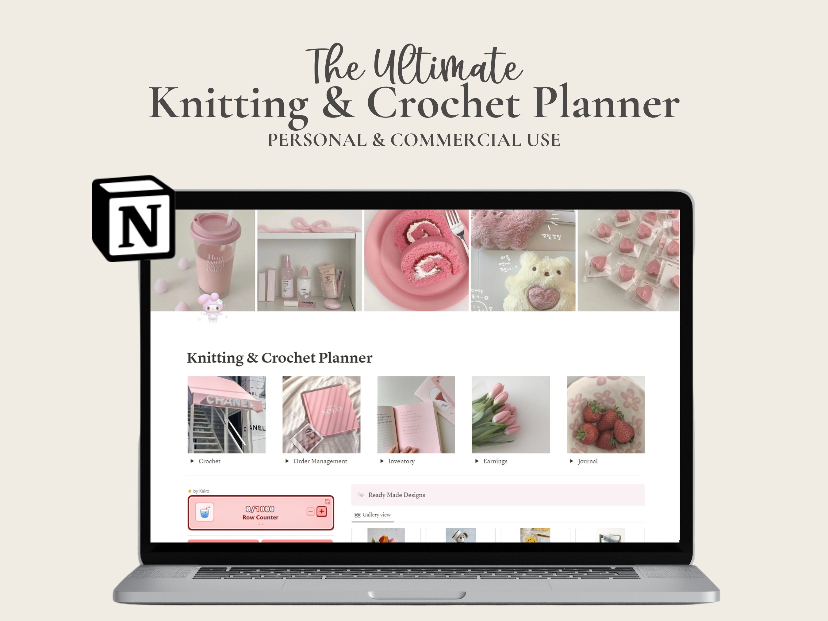 PLR Knitting and Crochet Notion Planner Digital Journal Notion Template ...