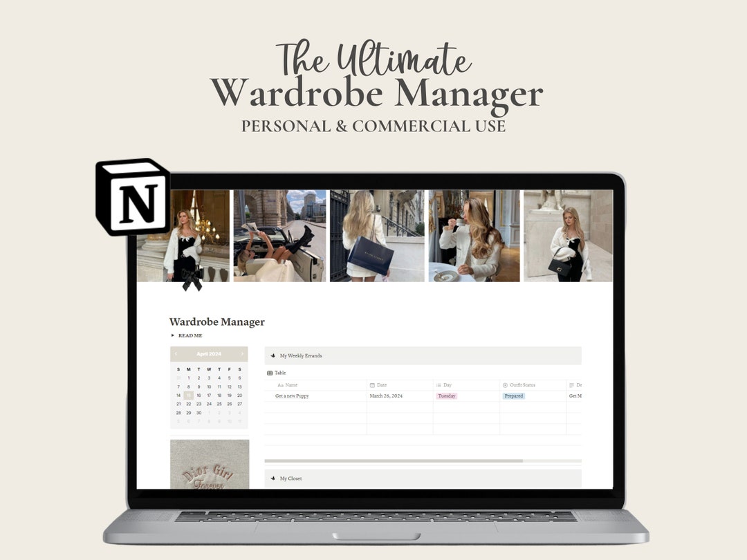 Notion Wardrobe Manager | That Girl Wardrobe Manager | Style Planner | Travel Outfit Manager ...