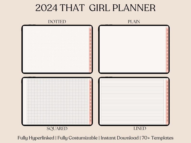 PLR Beige That Girl 2024 Planner, Fully Hyperlinked Digital Planner ...