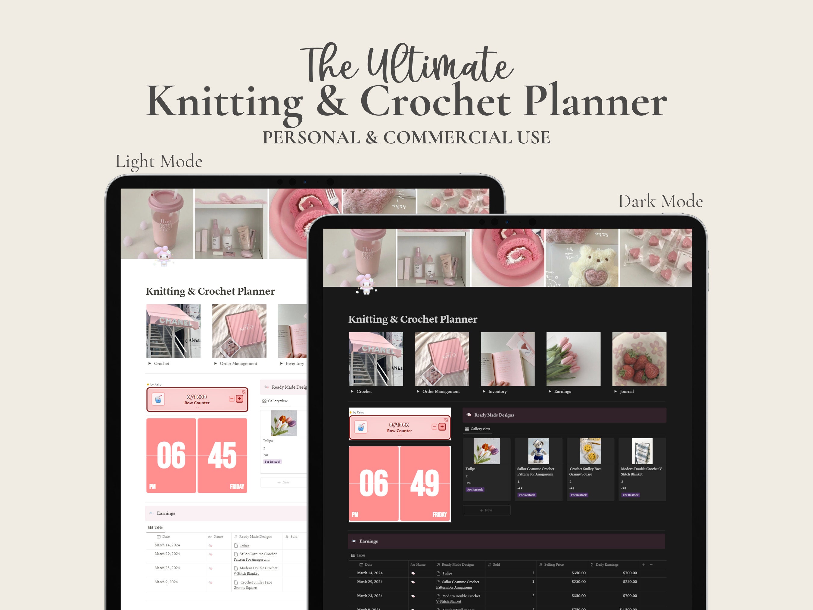 PLR Knitting and Crochet Notion Planner Digital Journal Notion Template ...