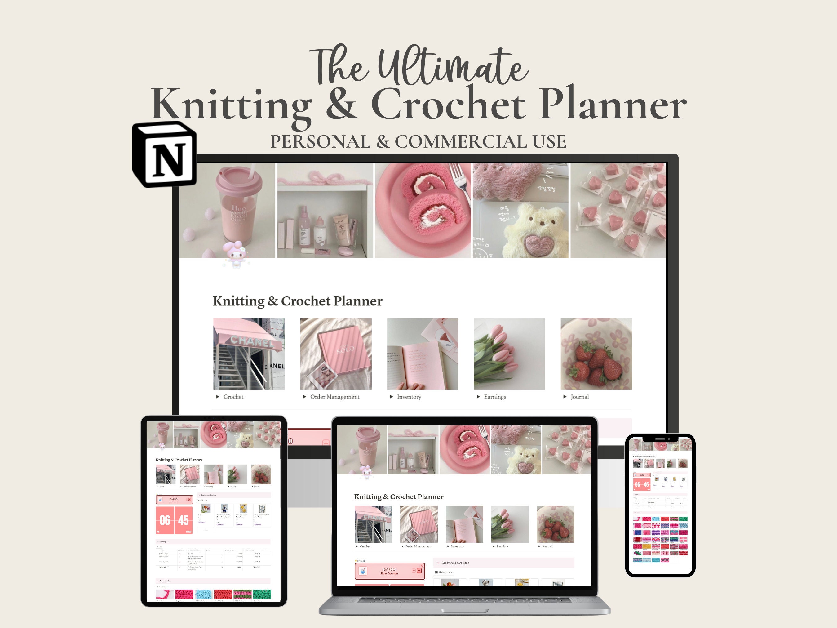 PLR Knitting and Crochet Notion Planner Digital Journal Notion Template ...