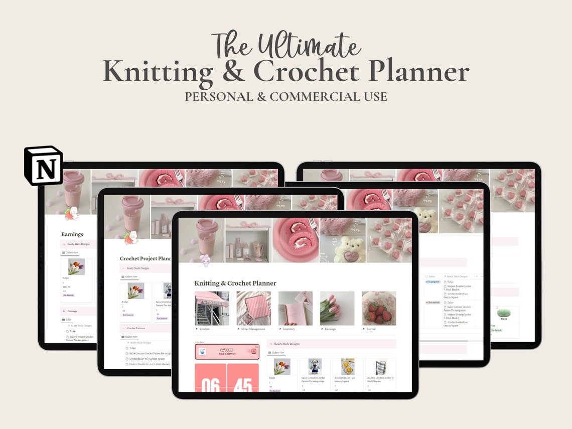PLR Knitting and Crochet Notion Planner | Digital Journal | Notion Template | Yarn Stash Tracker ...