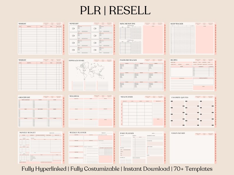 PLR Beige That Girl 2024 Planner, Fully Hyperlinked Digital Planner ...