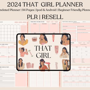 PLR Beige That Girl 2024 Planner, Fully Hyperlinked Digital Planner ...