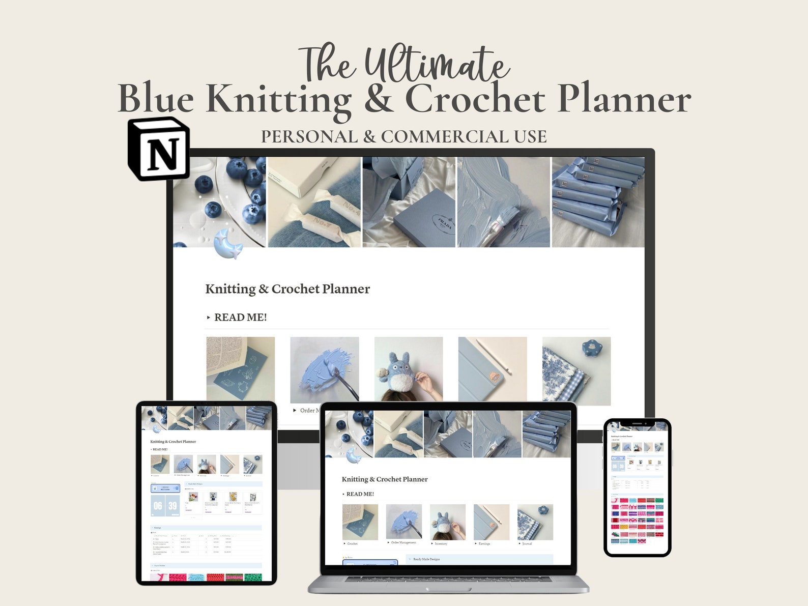 PLR Blue Knitting Crochet Notion Template Organizer, Planner Template ...