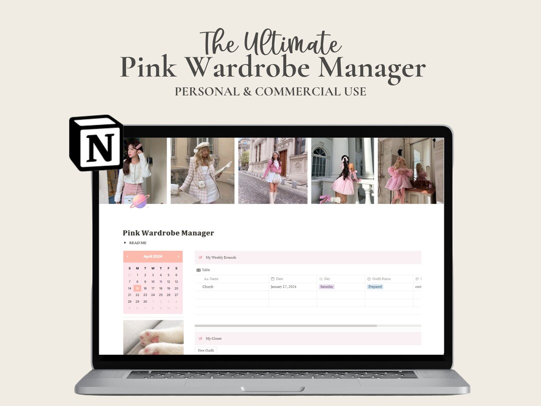PLR Pink Notion Wardrobe Manager | Fashion Assist | Outfit Planner | Closet Organizer | Stylist ...