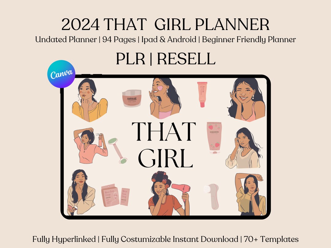 PLR Beige That Girl 2024 Planner, Fully Hyperlinked Digital Planner ...