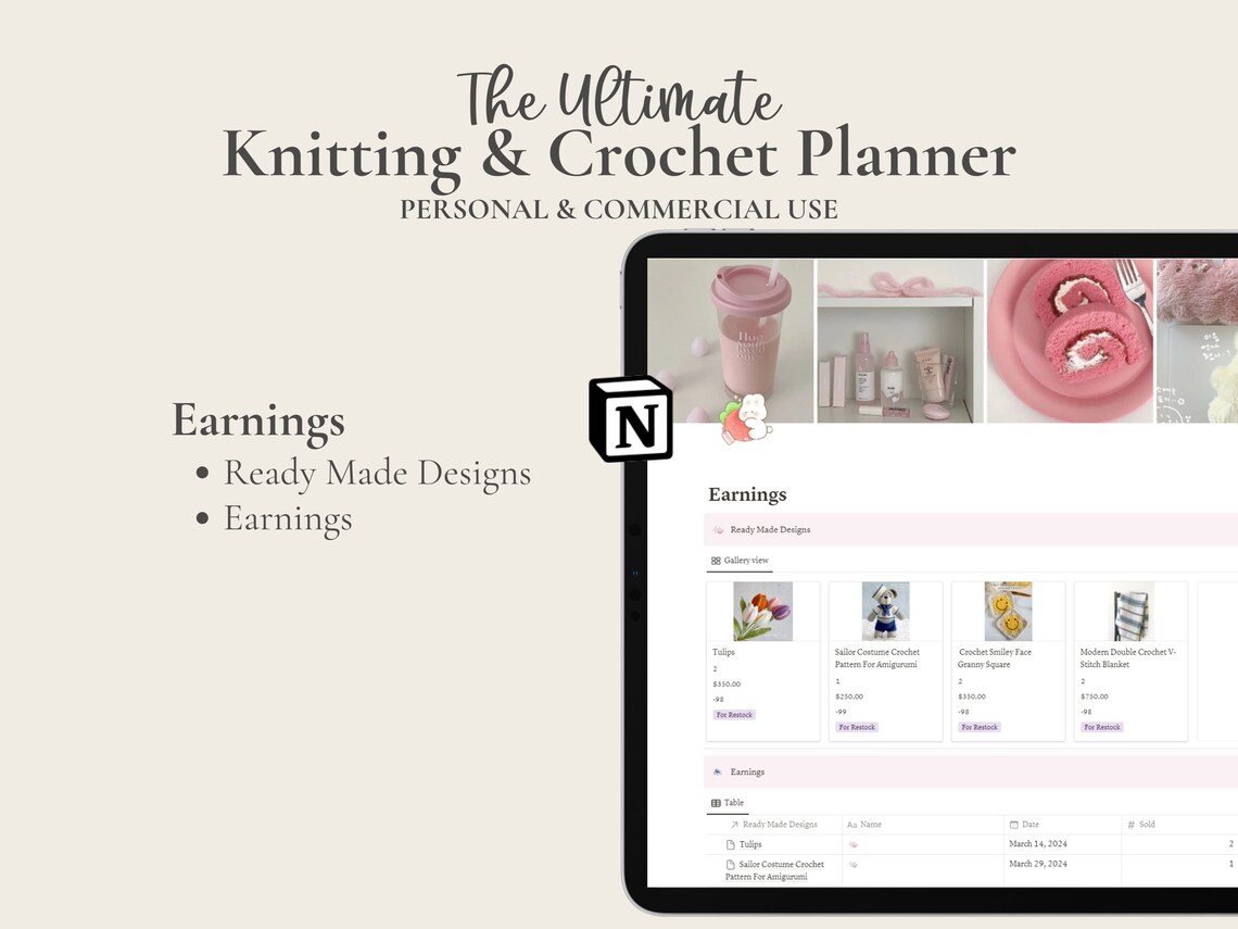 PLR Knitting and Crochet Notion Planner | Digital Journal | Notion Template | Yarn Stash Tracker ...
