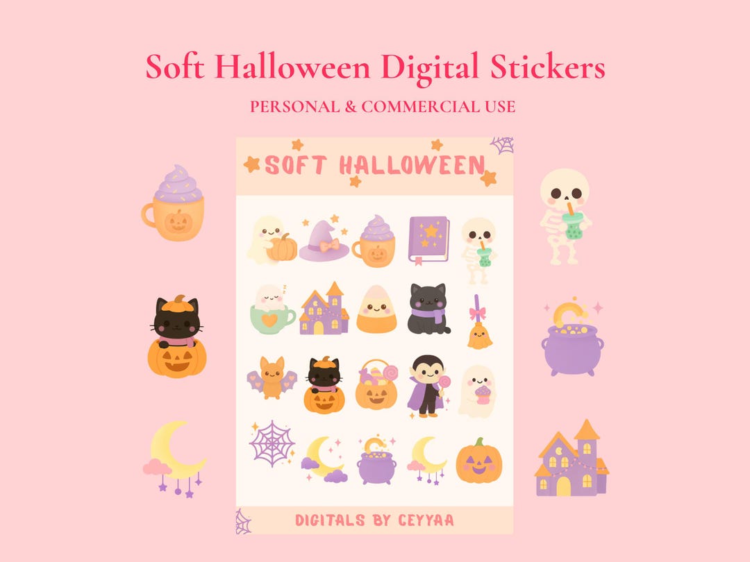 Printable Digital Sticker, Soft Halloween Theme, Digital Sticker ...