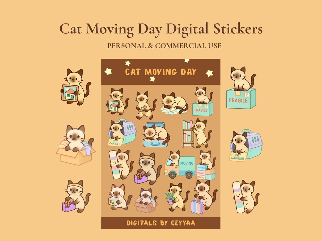 Printable Digital Sticker, Cat Moving Day, Digital Sticker, Cats ...