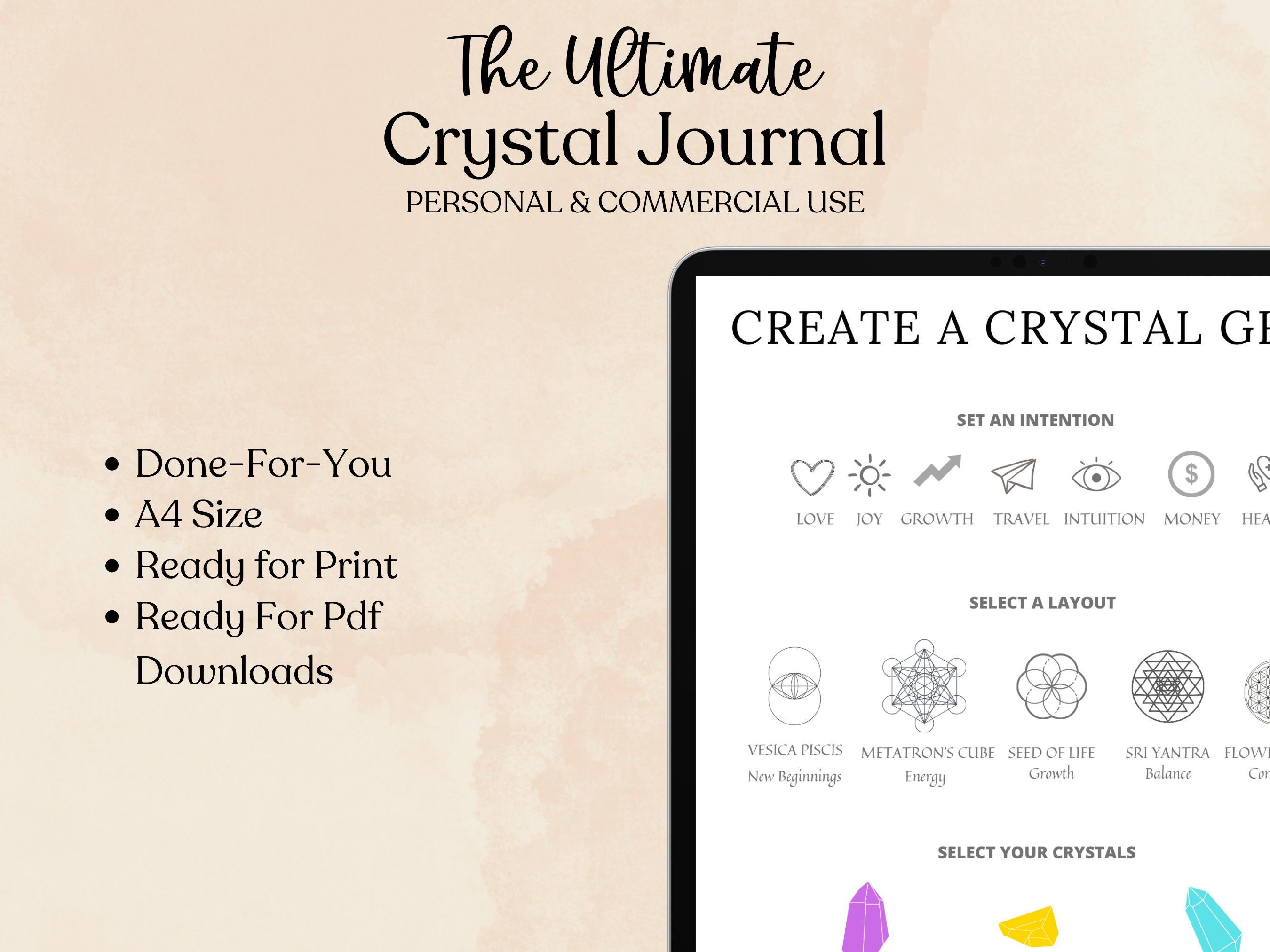 Crystal Journal PLR Printable Pack, Digital Planner Bundle, Editable ...