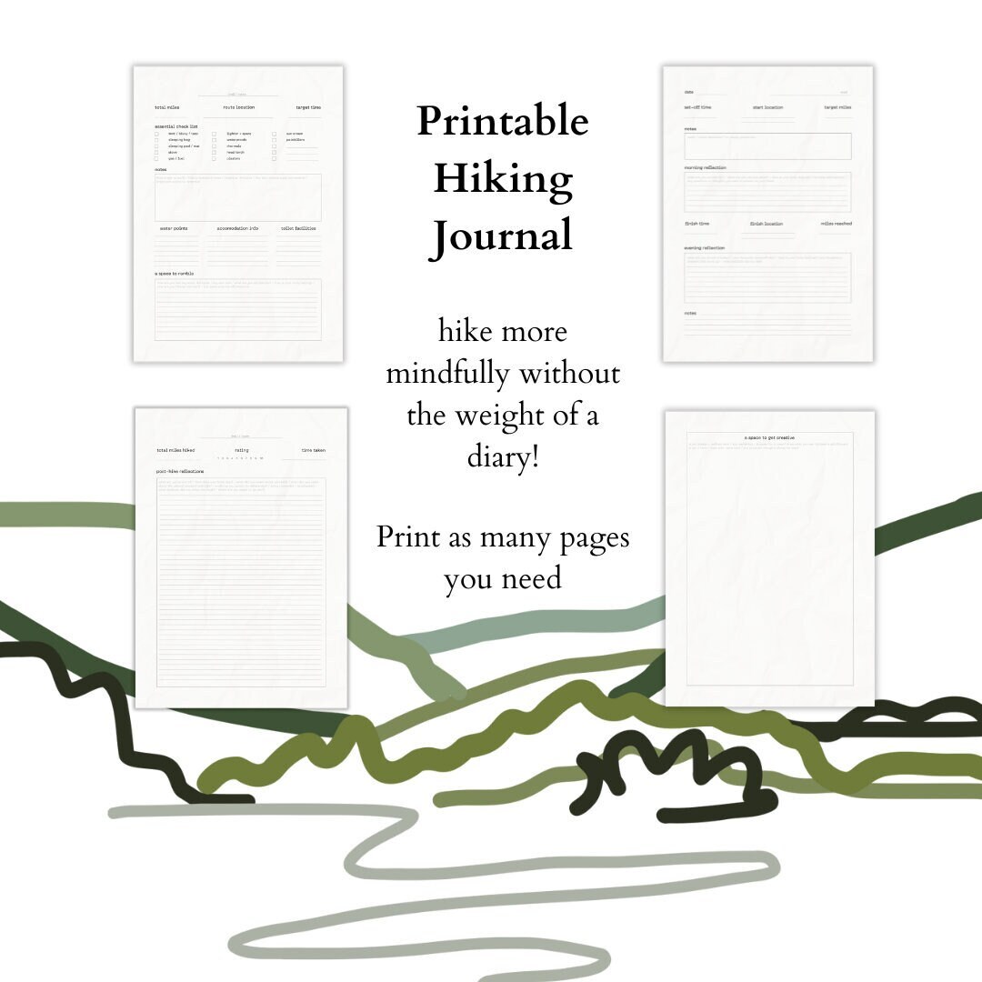 Printable Hiking Journal Diary Travel Log Planner Ultralight ...