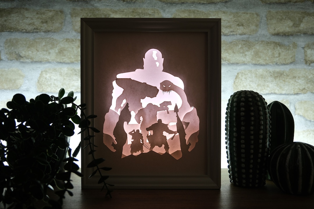 God of War Themed Light Box Shadow Box LED Lit Kratos and Atreus Art ...