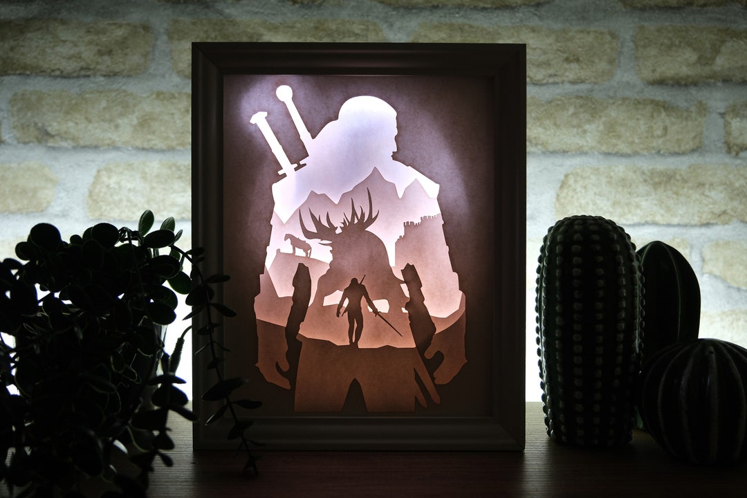 The Witcher Themed Light Box Shadow Box LED Lit Geralt of Rivia Art ...