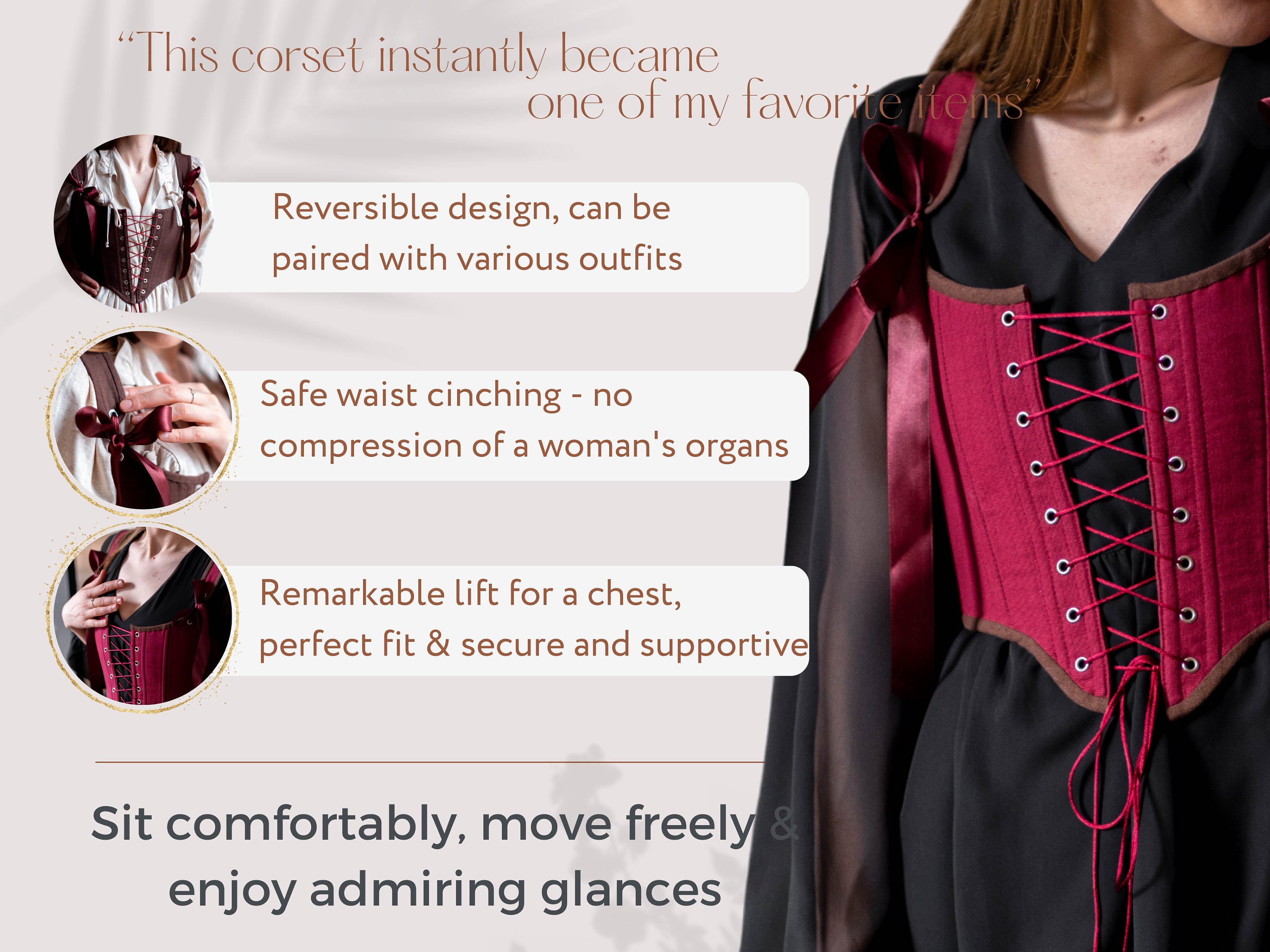 2 Designs in 1 Front Lacing Corset, Renaissance Rococo Stays, Red ...